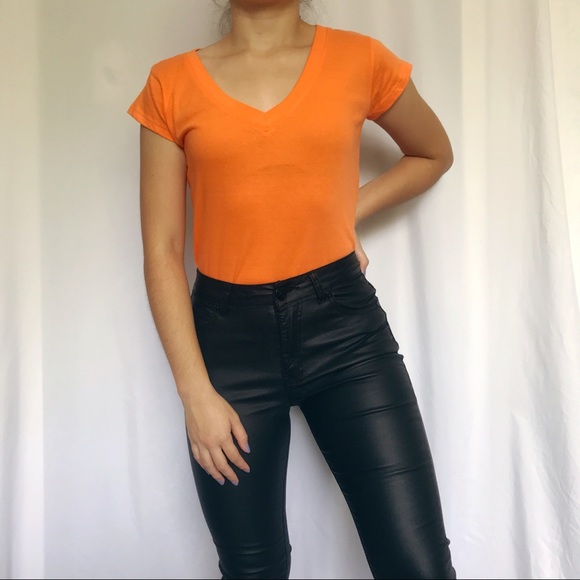 Zenana Outfitters | Tops | 425 Neon Orange V Neck Tee Shirt | Poshmark